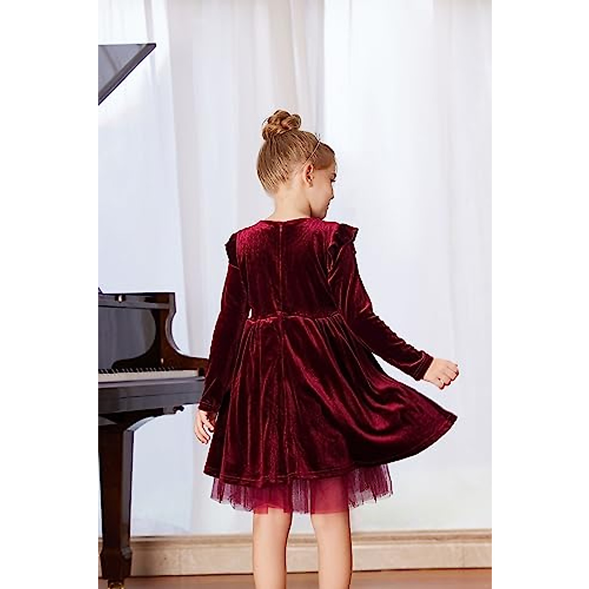 GRACE KARIN Girls Red Velvet Dress Crew Neck Christmas Fall Winter Party Dresses Size 5-6