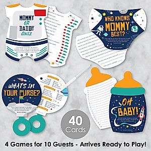 Big Dot of Happiness Blast Off to Outer Space - 4 Rocket Ship Baby Shower Games - 10 Cards Each - Gamerific Bundle