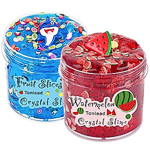 2 Pack Clear Slime Kit Watermelon Red Ocean Blue Clear Crystal Slime Set Premade Crystal Slime Jelly Cube Crunchy Clear Slime for Kids Party Favors Stress Relief Toy for Girls Boys