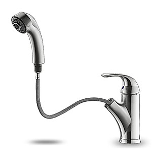 Kitchen Faucet with Sprayer, Brushed Nickel Kitchen Sink Faucet with Pull Out Sprayer, Single Handle 1 Hole Kitchen Faucet Solid Brass Commercial RV Kitchen Faucet 2 Modes & 150°Rotation & No Lead