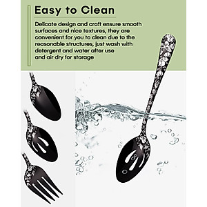 Stapava Serving Utensils Set Black, 5PCS Stainless Steel Flatware Serving Set with Large Serving Spoon Slotted Serving Spoon Serving Fork Sugar Spoon Butter Knife for Dinner Party, Dishwasher Safe