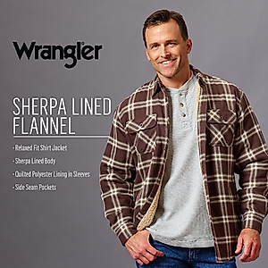Wrangler Authentics Men's Long Sleeve Sherpa Lined Shirt Jacket, Blue Buffalo, Large