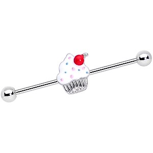 Body Candy Womens 14G Steel Helix Cartilage Earring Red Sprinkle Cherry Cupcake Industrial Barbell 1 1/2"