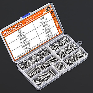 HELIFOUNER 120 Pieces 5 Sizes 304 Stainless Steel 1/4-20 x 3/8" 1/2" 5/8" 3/4" 1" UNC Thread Hex Button Head Cap Bolts Kit