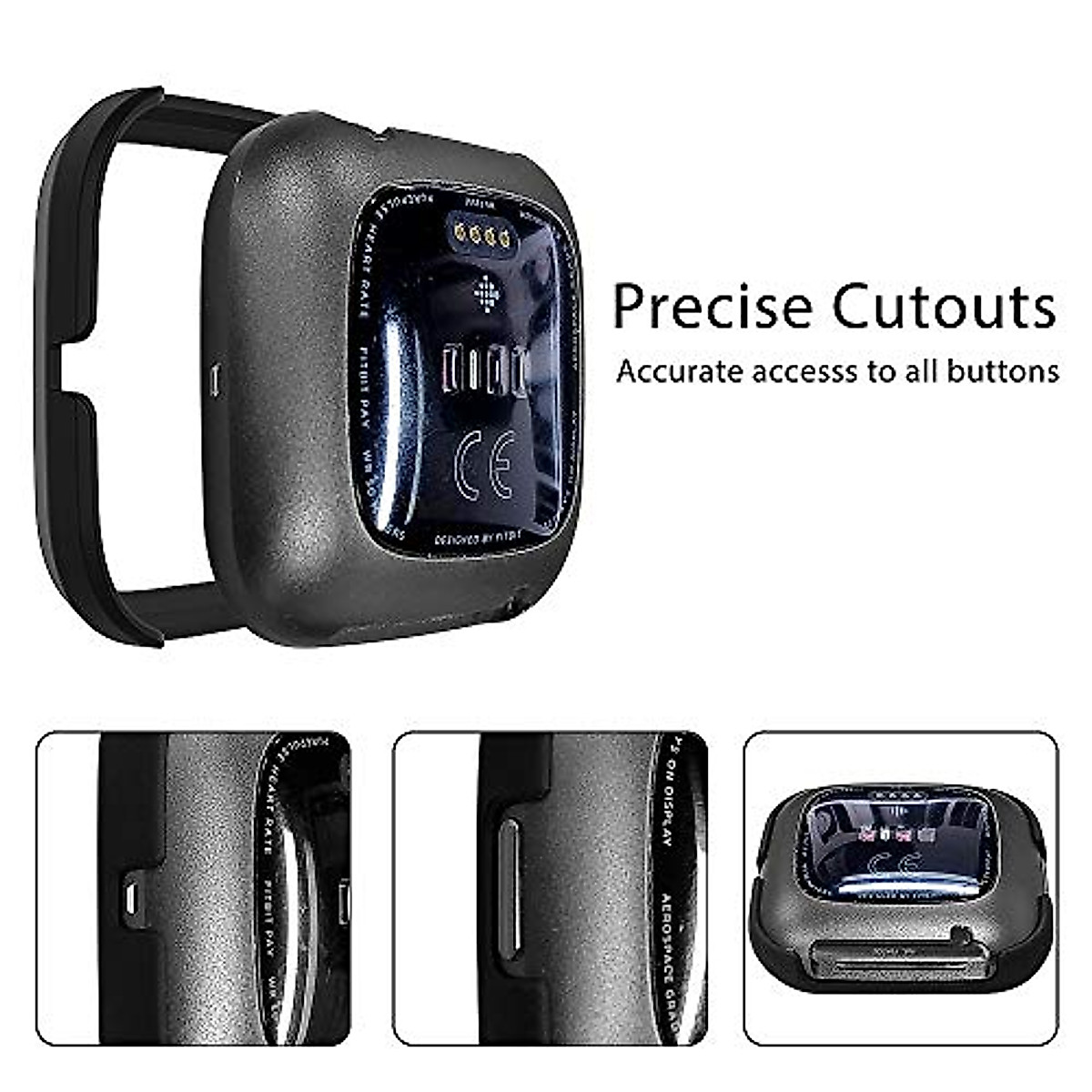 2 Pack LϟK Smartwatch Case Compatible for Fitbit Versa 2 Built-in Tempered Glass Screen Protector, All-Around Ultra-Thin Bumper Full Cover Hard PC Protective Case - Black