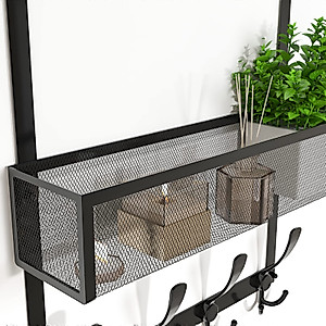 Kaiferty Over The Door Hooks Organizer,Over Door Hanger Towel Rack Mesh Basket with 12 Hooks,Back of Door Storage Organizer for Bedroom,Bathroom,Kitchen,Office(Black)