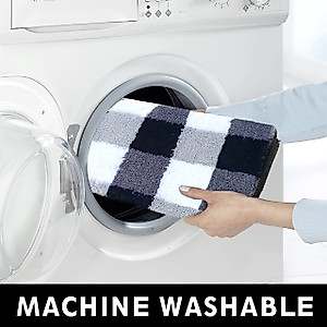 EARTHALL Buffalo Plaid Bathroom Rug Set 2 Pieces 20”x30”+20”x60”, Non Skid Washable Microfiber, Soft Absorbent Kitchen Rugs and Mats Set for Floor, Kitchen, Hallway, Bathroom, Laundry, Office