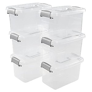 Jandson 5 Quart Clear Storage Bin, Latching Box Container with Grey Handle, 6 Packs