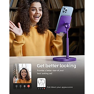 LISEN Purple Cell Phone Stand, Angle Height Adjustable Stable Cell Phone Stand for Desk, Sturdy Aluminum Metal Phone Holder Fits iPhone 14 Pro Max Samsung Kindle All 4''-10'' Devices etc…