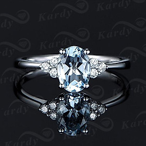 Kardy Fashion Gemstone Sea Blue Aquamarine Oval Cut 14K White Gold Engagement Women's Diamond Band Ring Set