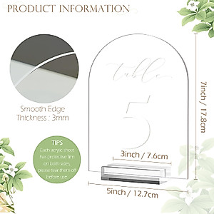 JINMURY Clear Arch Table Numbers for Wedding, 5x7 Inch Arched Acrylic Table Numbers 1-15 with Acrylic Stands, Clear Acrylic Arch Tabletop Sign with Holder for Centerpiece, Reception, Wedding, Party,