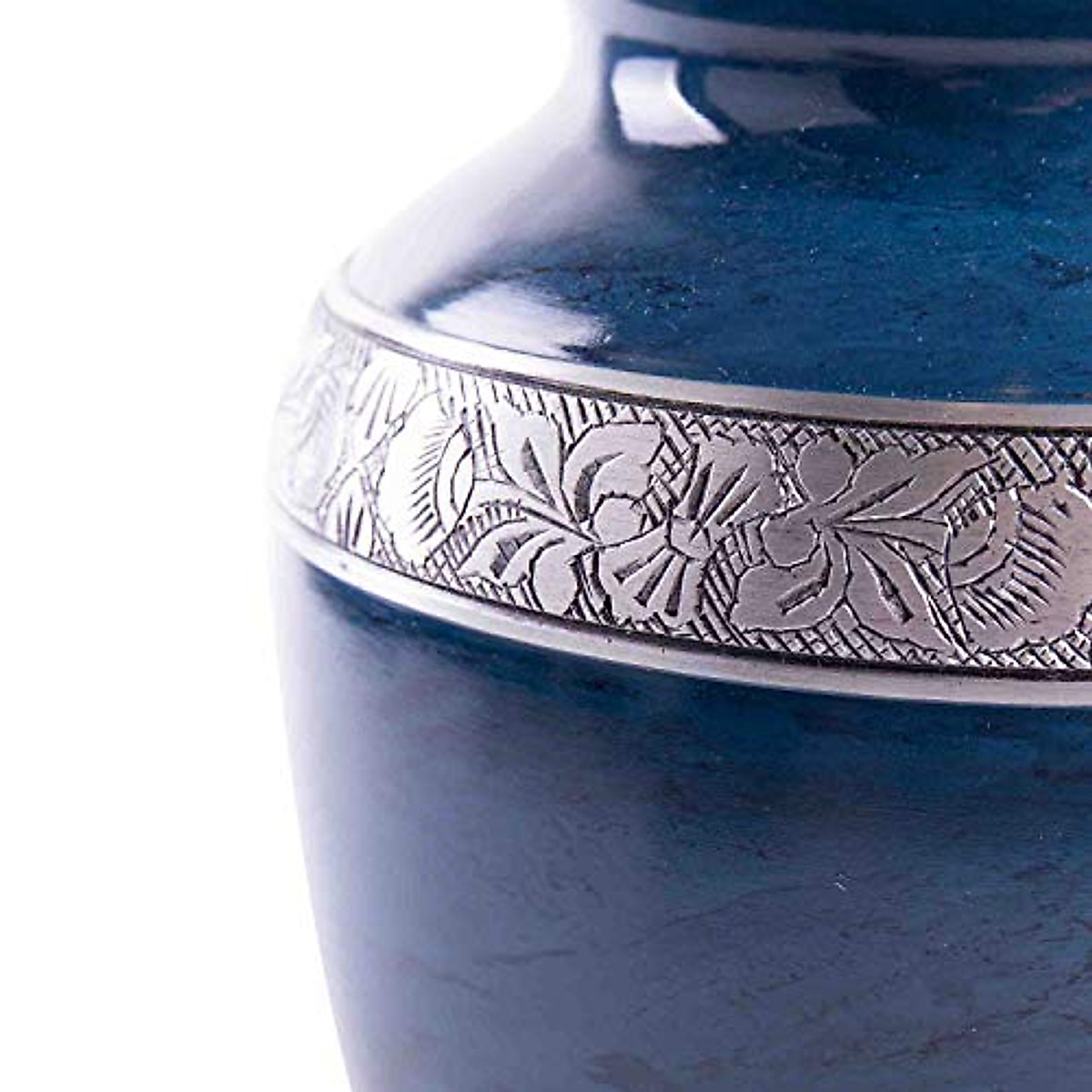 GSM Brands Cremation Urn for Adult Human Ashes - Large Handcrafted Funeral Memorial with Striking Blue Design (Aluminum - 10 Inch Height x 7 Inch Width)