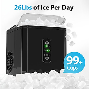 Aeitto Ice Makers Countertop, 9 Ice Cubes Release in 6 Mins, 26Lbs/24H, 2 Sizes of Bullet Ice Machine,Self-Cleaning Portable Ice Maker with Ice Scoop and Basket for Home Kitchen Office Bar RV, Black