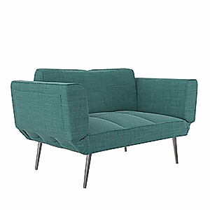 Novogratz Leyla Loveseat with Magazine Storage, Adjustable Sofa Bed Armrests to Convert into a Couch Sleeper, Teal Futon