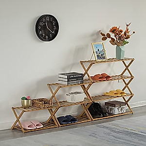 Basicwise Bamboo Foldable Shoe Rack, Free Standing Shoe Organizer Storage Rack (4 Tier), Natural (QI004329.4)