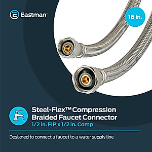 Eastman 16 Inch Steel-Flex Braided Faucet Connector, 1/2 Inch FIP x 1/2 Inch Compression, Stainless Steel Faucet Supply Line, 48026