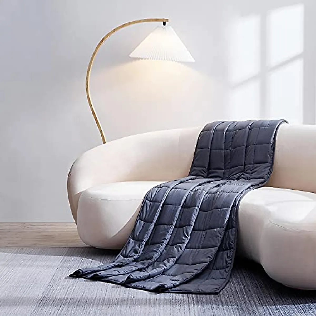 RJOP Cooling Weighted Blanket(60''x80'' 15lbs,Queen Size),Adults Heavy Blanket with Premium Cozy Cotton and Natural Glass Beads,Dark Grey