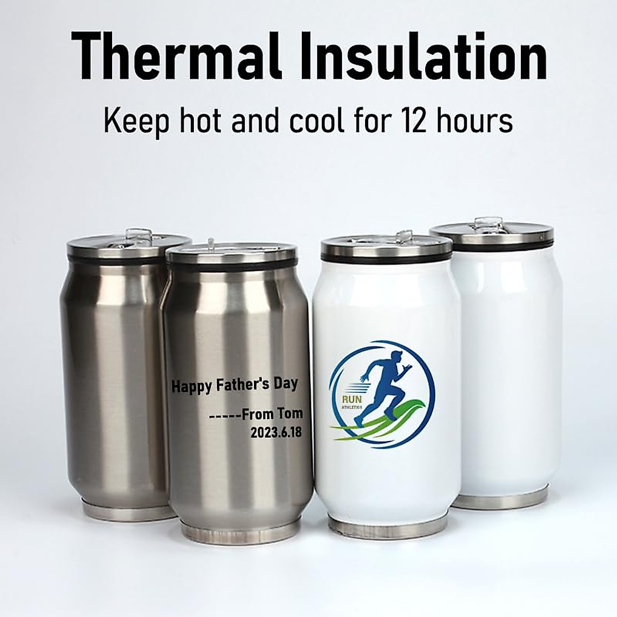 Custom 17oz Insulated Can Personalized Photo Picture Text or Logo Stainless Steel Double-walled Tumblers Great Gifts on Birthdays Father's Day Halloween Thanksgiving Christmas (Silver, Custom 17)