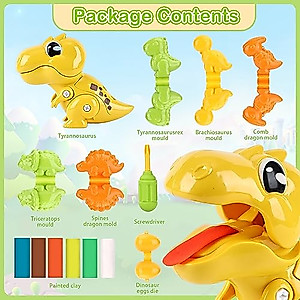 Noetoy PlayDough Toys Playdough Tools Accessories Dinosaur Toy with Dino Models Fine Motor Toys Play Dough Sets for Kids Toddlers Ages 2-4 4-8 Birthday (Yellow)