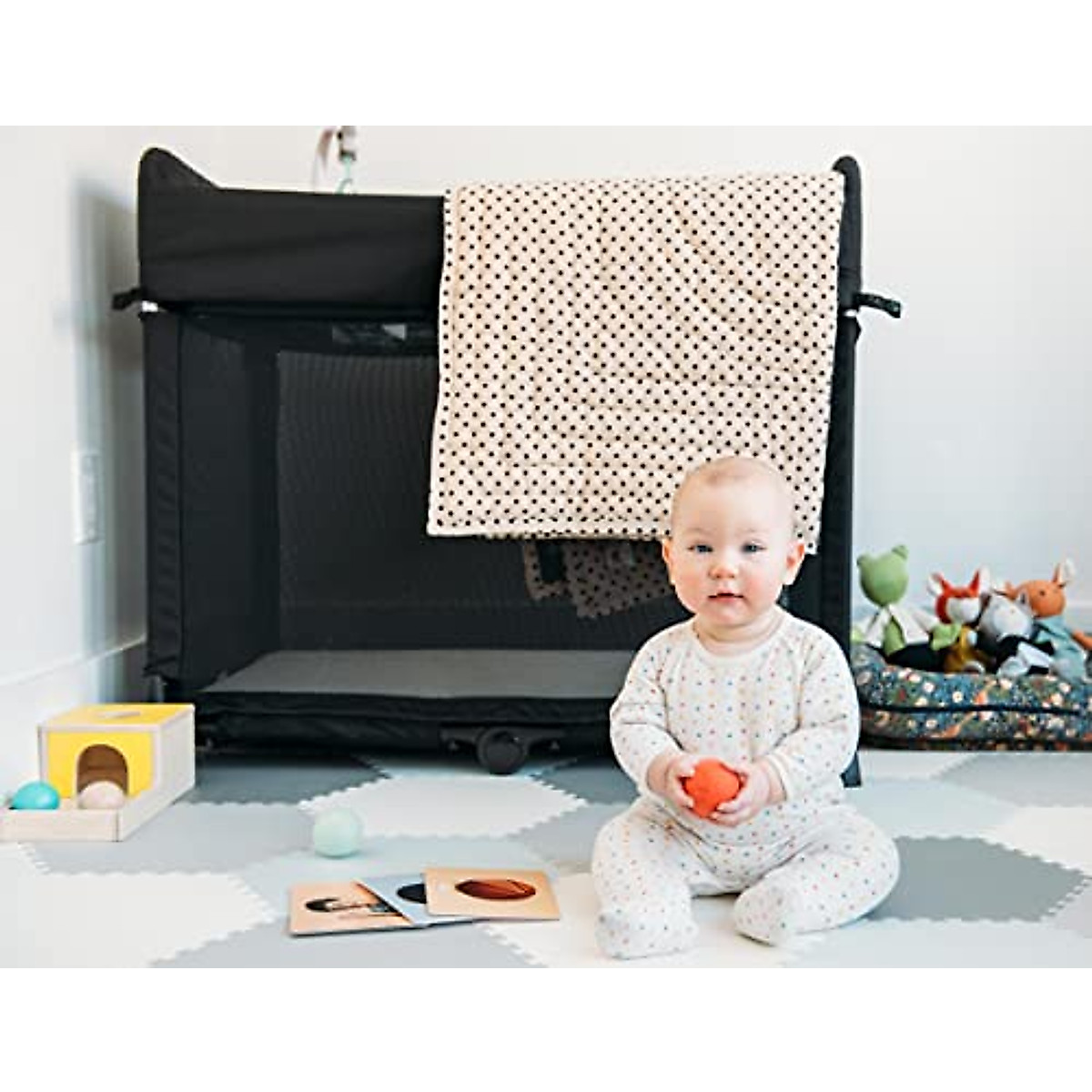 Baby Brielle Soft Non-Toxic Extra Thick Interlocking Hexagon Tile Foam for Babies and Toddlers - Exercise Mats for Crawling, Playing Grey & White Floor Mat for Nursery, Play Room - 48”x72”, 38 Pieces