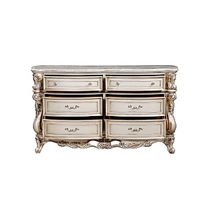 Acme Gorsedd 6-Drawer Wooden Dresser with Marble Top in Golden Ivory