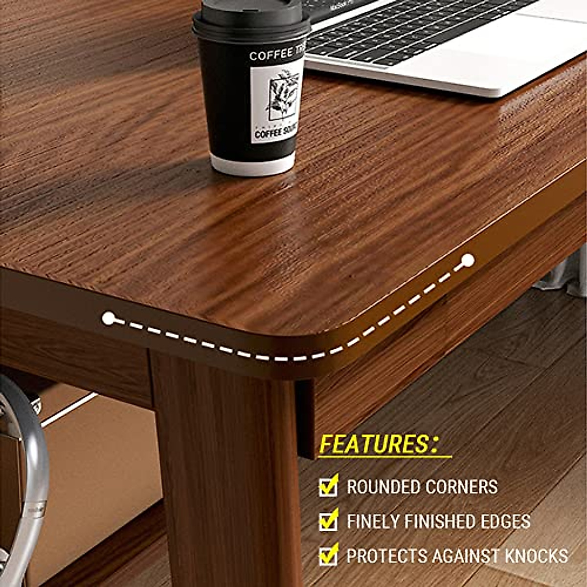 NELYE Mid-Century Long Desk Table - 71 Inches Wood Simple Modern Extra-Long 2-Person Computer Workstation for Home Office Work, Walnut, 71" W x 24" D x 30" H