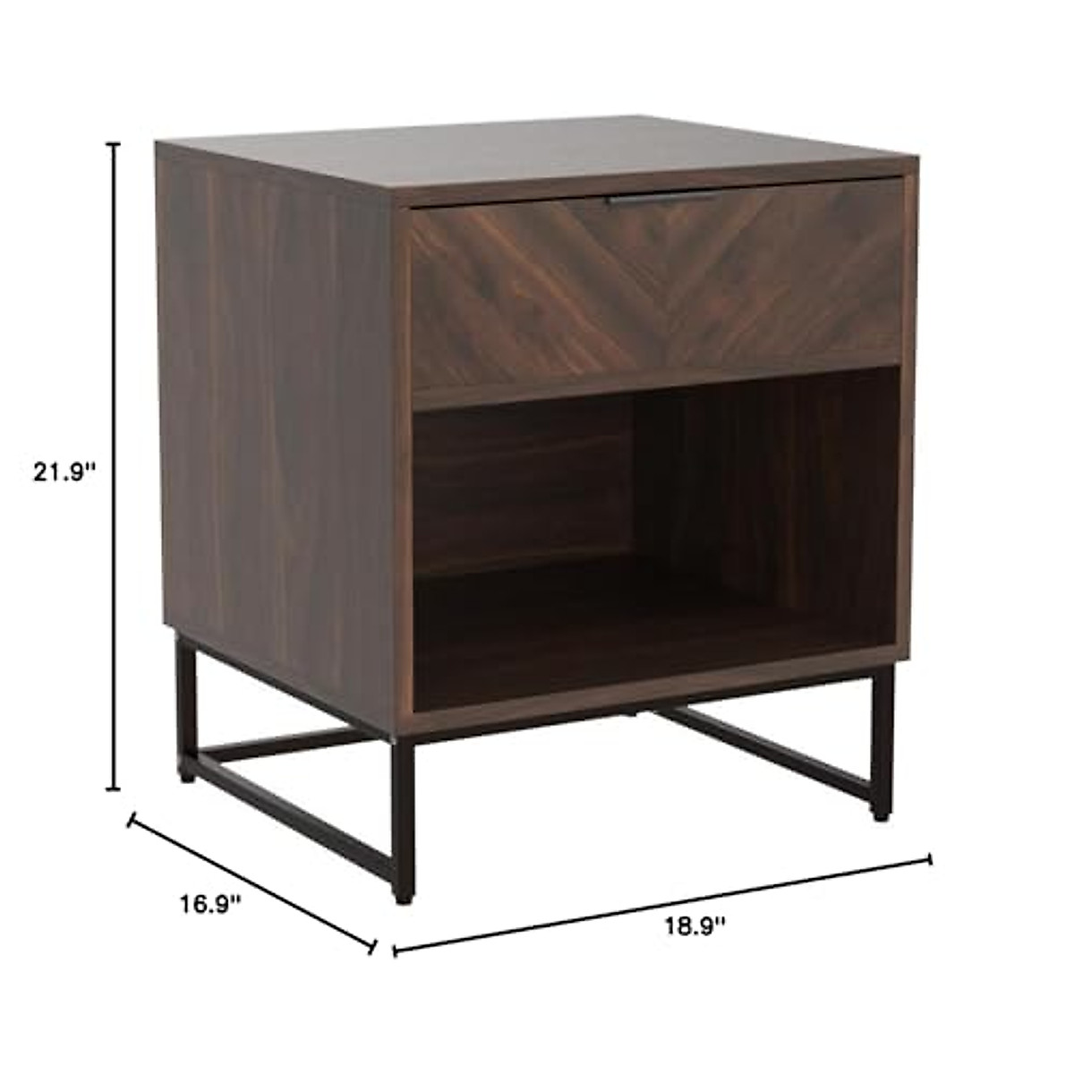 Nathan James Kensi Nightstand Side Accent or End Table with Storage, Walnut/Black