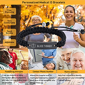 VNOX Custom Engraving Handmade Braided Rope Adjustable Medical Alert ID Bracelet Fits Adults,5.9-9 Inches