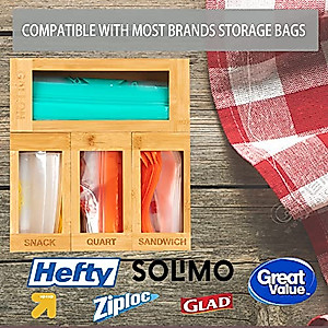 PJHOME Food Storage Bag Organizer Holders Bamboo Kitchen Cabinet Drawer Organization Compatible with Gallon, Quart, Sandwich & Snack Variety Size Bags