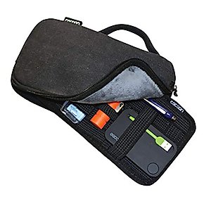 Cocoon CSG270BK Waxed Canvas Gadget Case Includes Grid-IT!® Accessory Organizer (Black) Medium