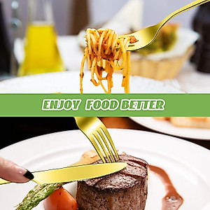 Nuenen 100 Pcs Stainless Steel Forks Dinnerware Set, Dinner Forks and Dinner Knives Flatware Set Tableware Cutlery Set for Butter Kitchen Restaurant Hotel Home, Dishwasher Safe (Gold,8.4", 7.1")