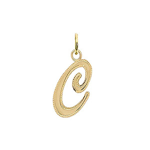 Solid 10k Yellow Gold Personalized Cursive-Style "C" Initial Pendant Necklace (Size MED), 18"