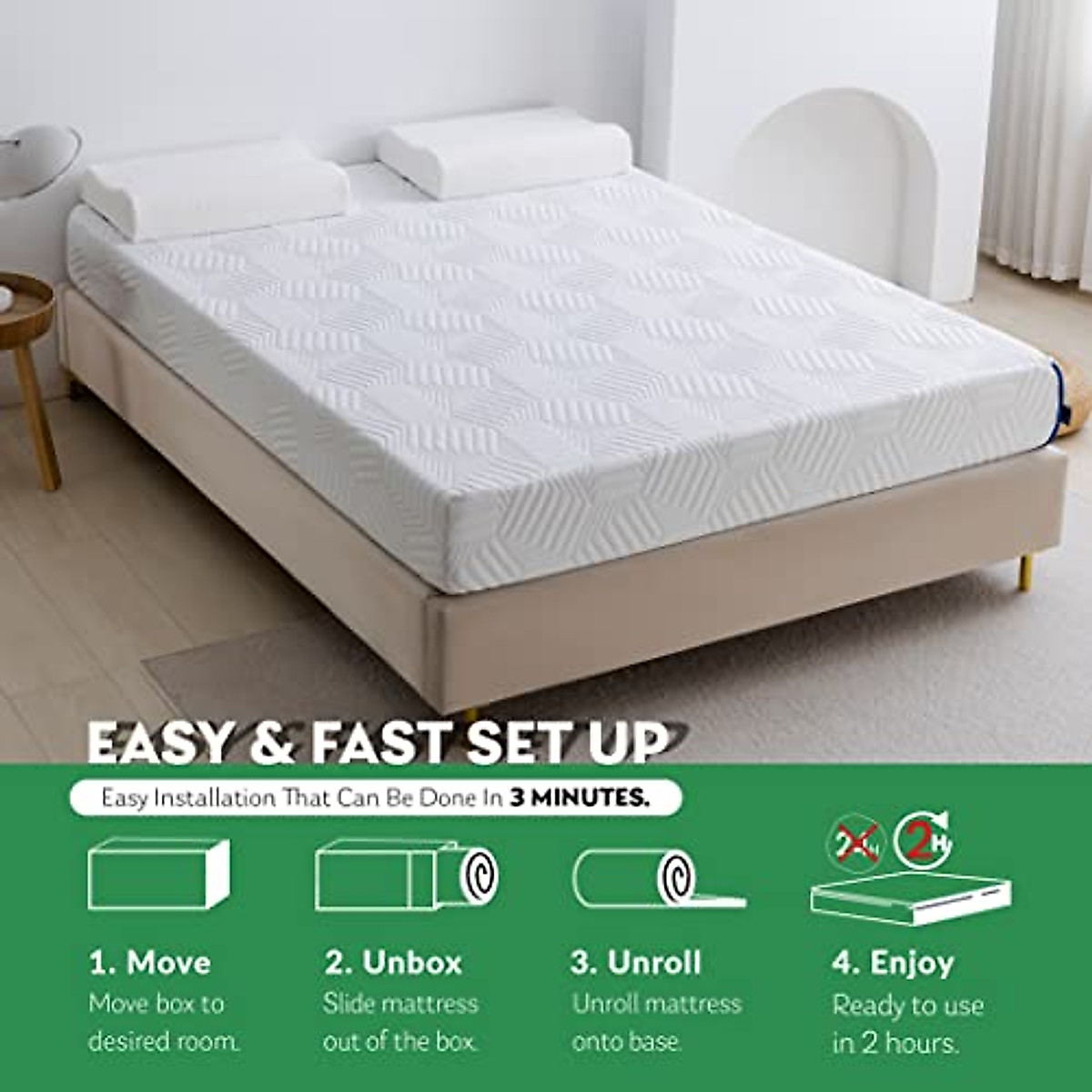 Coolsence Twin Mattress Memory Foam 8 - Inch, Cooling Gel Memory Foam Mattress in a Box, CertiPUR-US Certified, Made in USA, Medium, 38”x75”x8”, White