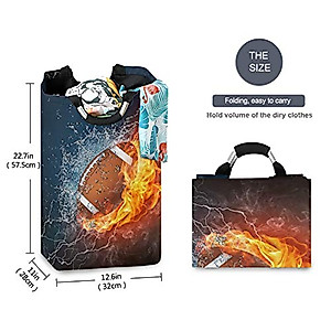 ALAZA American Football Fire Water Laundry Basket Hamper Large Storage Bin with Handles for Gift Baskets, Bedroom, Clothes