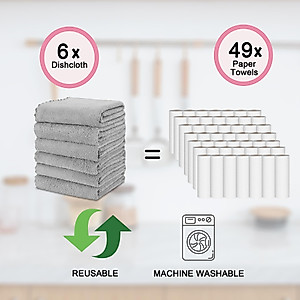 kimteny Kitchen Cloth Dish Towels, 13x28 Inches Premium Dishcloths, Super Absorbent Coral Velvet Microfiber Cleaning Cloths, Fast Drying Rags for Washing Dishes (13x28-6 Pack, Grey)