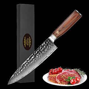 Kimfeng Damascus Chef Knife Handmade 67-Layer Folding Kitchen Knives 8 Inch Professional Chef Knives Japanese VG10 Core Stainless Steel Forging Corrosion Resistance