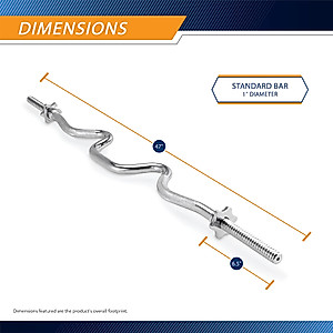 Marcy Triceps and Biceps Combo Curl Bar for 1-inch Weight Plates Weightlifting Strength Training Accessory for Home Gym TBC-51