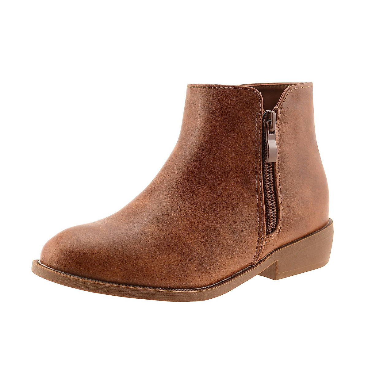 LseLom Girls Ankle Boots Low Heel Side Zipper Fall Winter Booties Outdoor Shoes for Little Kids/Big Kids PU Brown Size US 2