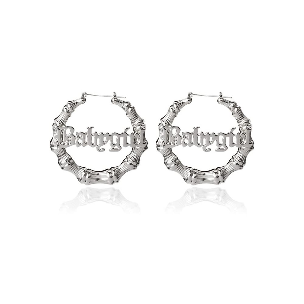 Gold Silver Plated Big Bamboo Hoop Earrings for Women Hip-Pop Style Party Jewelry(B:Silver)