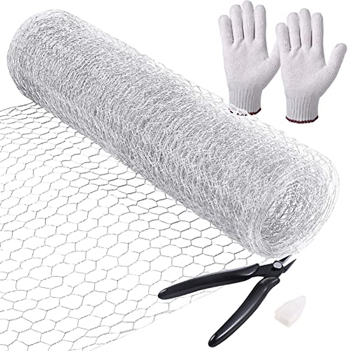 Aboofx Chicken Wire Fencing, 197 x 15.7 inch Floral Chicken Wire Net, Hexagonal Chicken Wire for Garden Poultry, with One Mini Cutting Pliers and 1 Pair Gloves