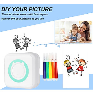 Portable Pocket Printer, Mini Bluetooth Thermal Mobile Printers with 10 Rolls Printing Paper and 5 Colored Pens Compatible with Android iOS, Inkless Printing Gift for Study Office Receipt Photo Notes