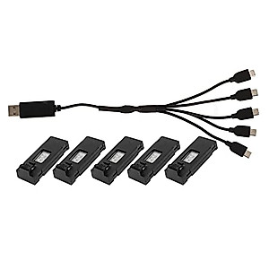5pcs RC Drone Battery and Charging Cable Set, 3.7V 3000mAh Lithium Battery for E88 E88PRO LsE525 E525 PRO Quadcopter Drone, Replacement Battery Accessories