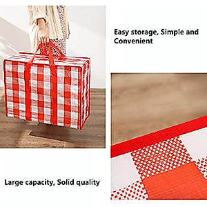 Evealyn Extra Large Moving Storage Bags 100L, Woven bag Waterproof with Zippers Heavy Organizer Totes Storage Bags for Travelling,College Carrying ,Moving,Camping Home Storage Sorting Bag (Red)