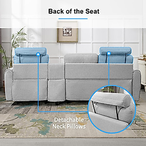 PUREMIND L Shaped Sofa for Living Room, Convertible Sectional Couch with Reversible Storage Chaise, Linen 3 Seater Lounge Sofa with Neck Pillows, L- Shape Sectional Sofa for Apartment