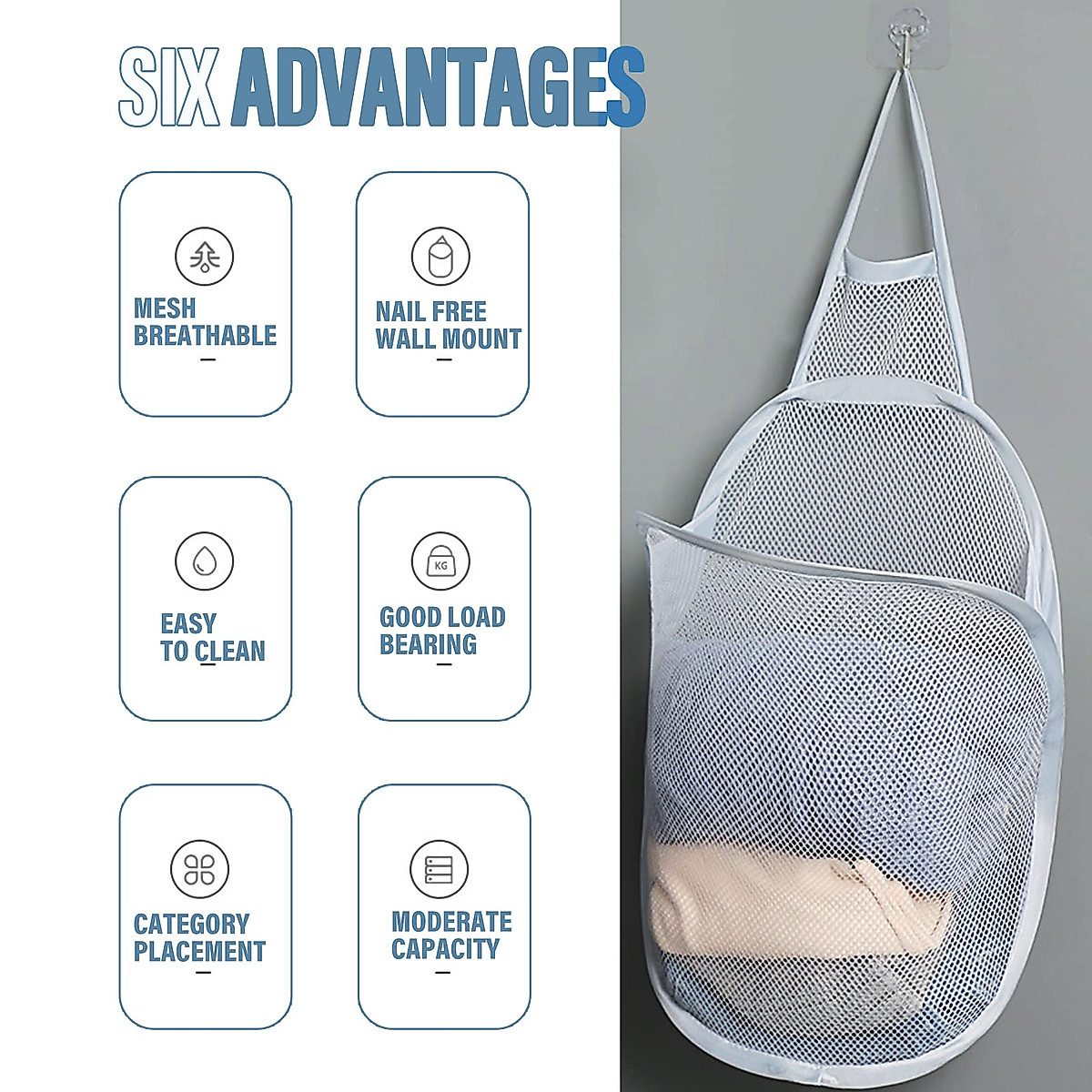 3 Pieces Hanging Laundry Hamper Foldable Mesh Hamper Dirty Cloth Basket with Carry Handle Door net Hampers for Store Cloth, Toy, Camping, Potato Chips,Home and Hotel Use(Grey)