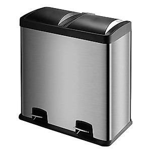 AAMNA 13 Gallon/48L Step Trash Can w/Lid Stainless Steel Garbage Can with Dual Compartment Large Capacity Foot Pedal Kitchen Recycle Waste Bin