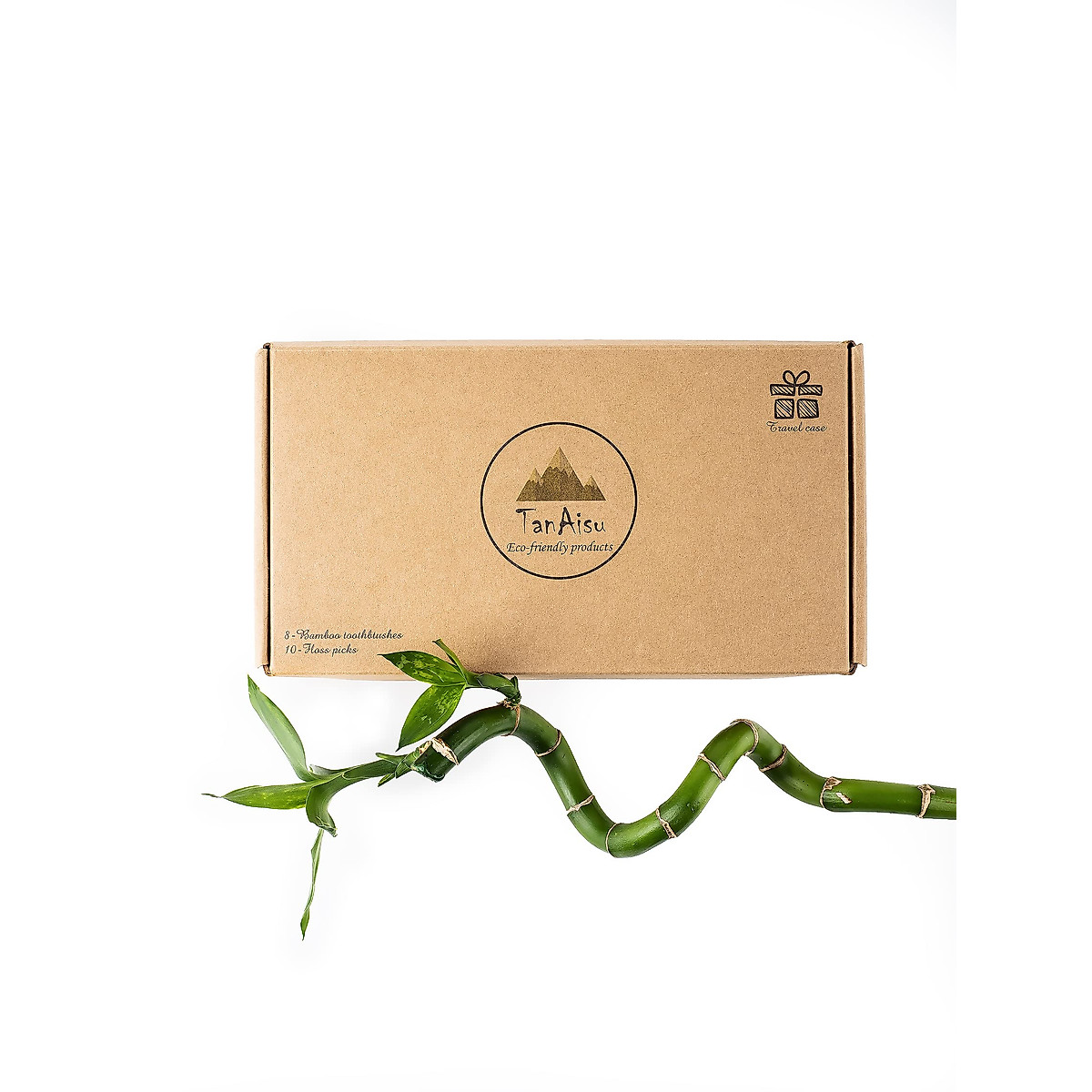 TanAisu Bamboo Toothbrushes with 10 Floss Picks, Travel Case - Biodegradable Toothbrushes (2 Brown, 2 Black, 2 White, 1 Purple, 1 Fuchsia) & Dental Floss Picks| Cover