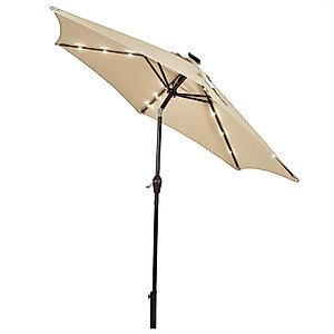 Tangkula 9FT Solar Powered LED Lighted Patio Umbrella, Table Market Umbrella with Tilt and Crank, Outdoor Umbrella with 6 Sturdy Ribs for Garden, Deck, Backyard & Pool (Beige)