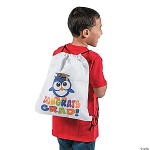 Fun Express Congrats Grad Drawstring Backpack for Graduation Party (Set of 12)