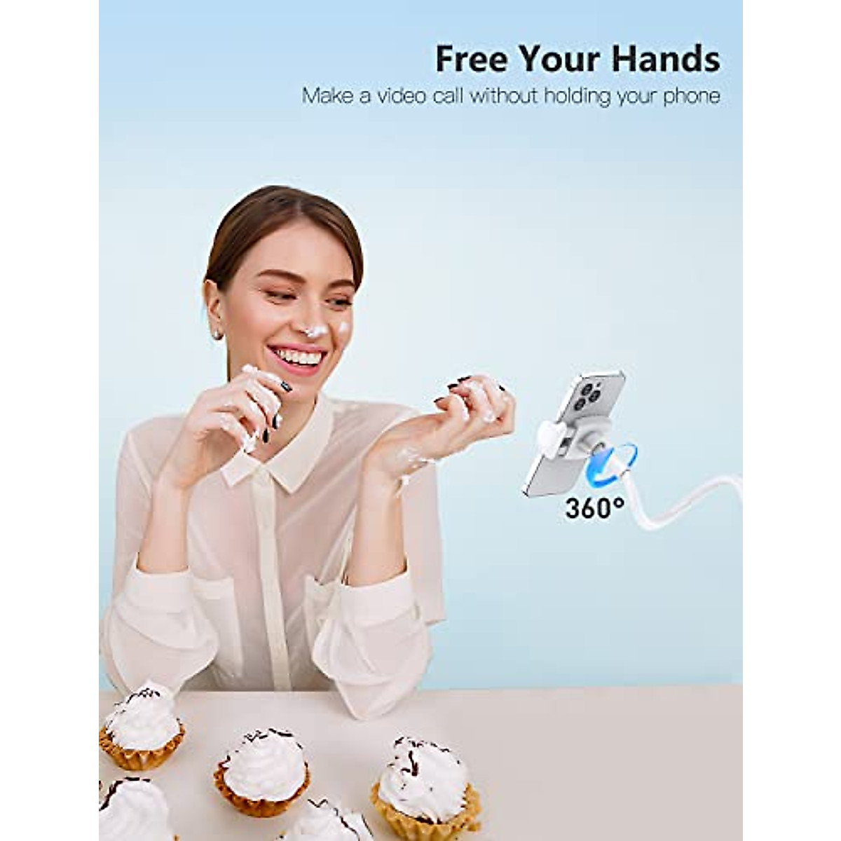 Tryone Gooseneck Phone Holder Stand for Bed Flexible Arm Adjustable Cell Phones Mount Clamp on Desk Bedframe Compatible with iPhone 14 Pro Max 13 12 11 X SE Series/Samsung S22 or Other 4"-7" Devices